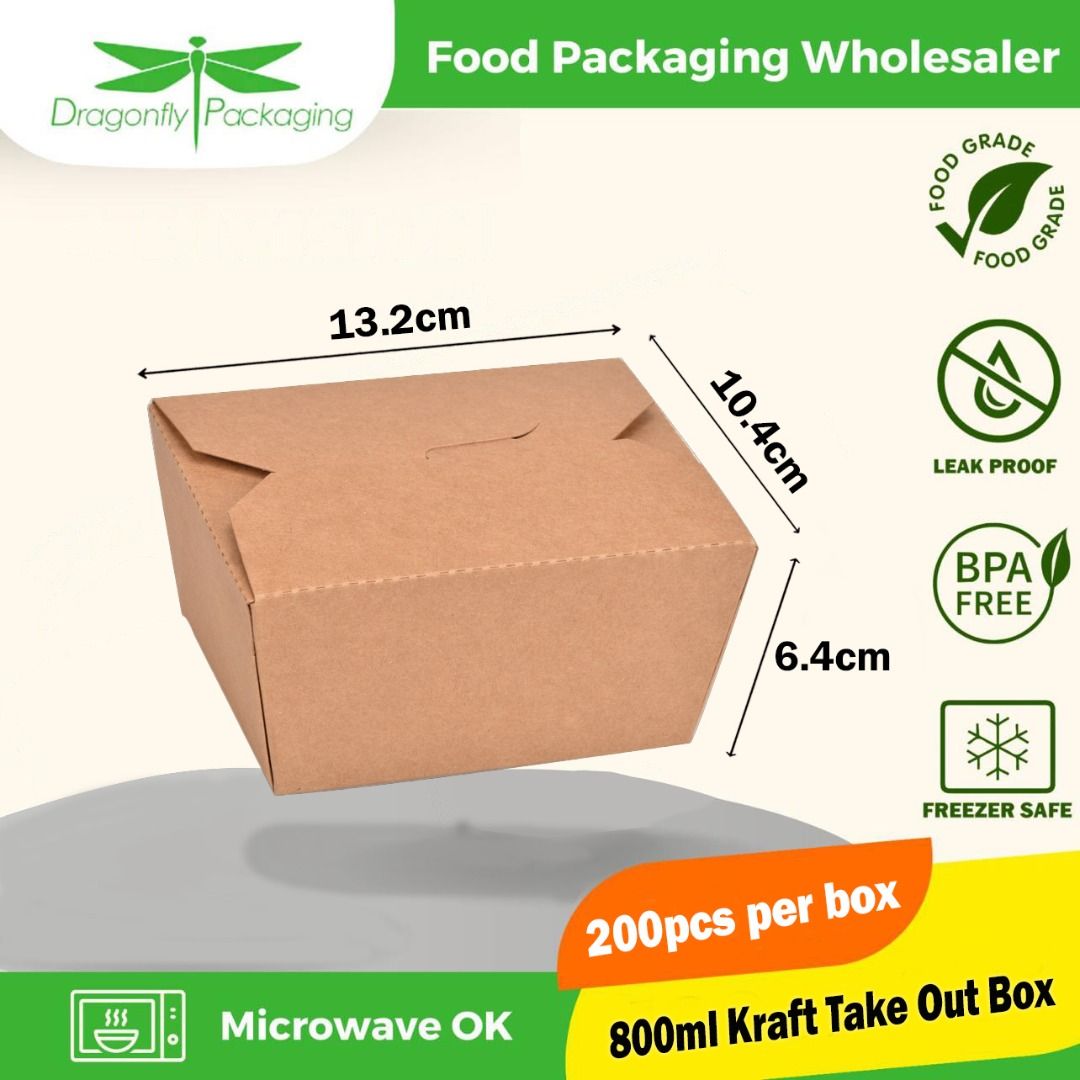 800ML Kraft Paper Takeout Box 200PCS PER CARTON, Food & Drinks ...