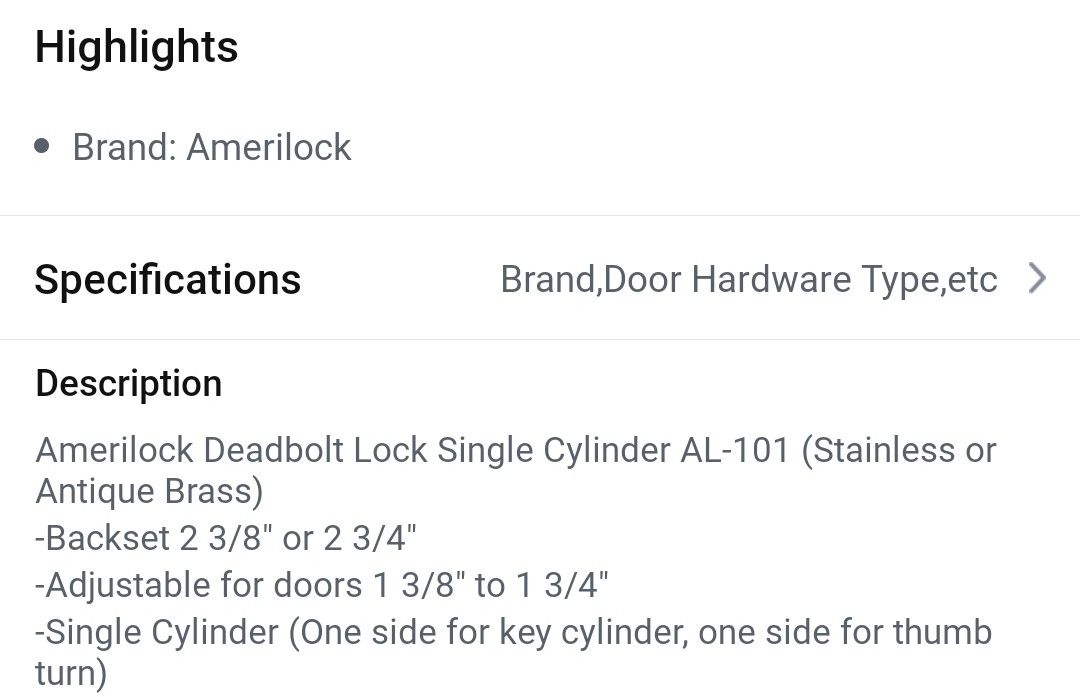 Amerilock Deadbolt Lock Single Cylinder AL-101 (Stainless), Furniture ...