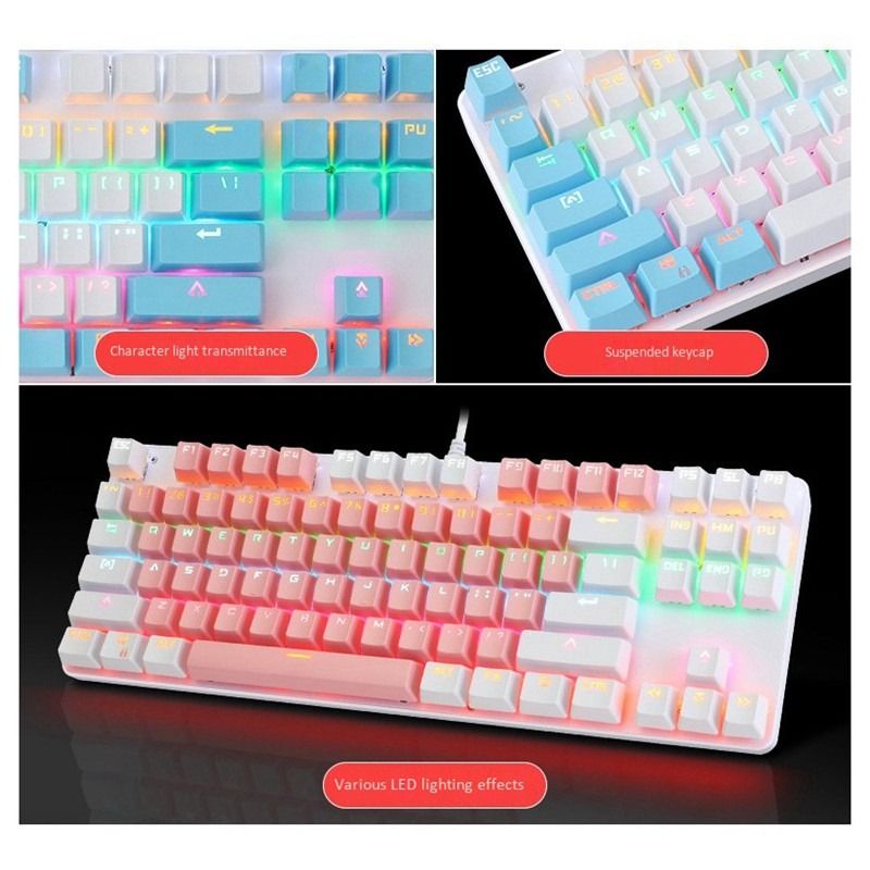 BAJEAL K100 Two-Color Keyboard 87-Key Green Axis Keycap USB Wired ...