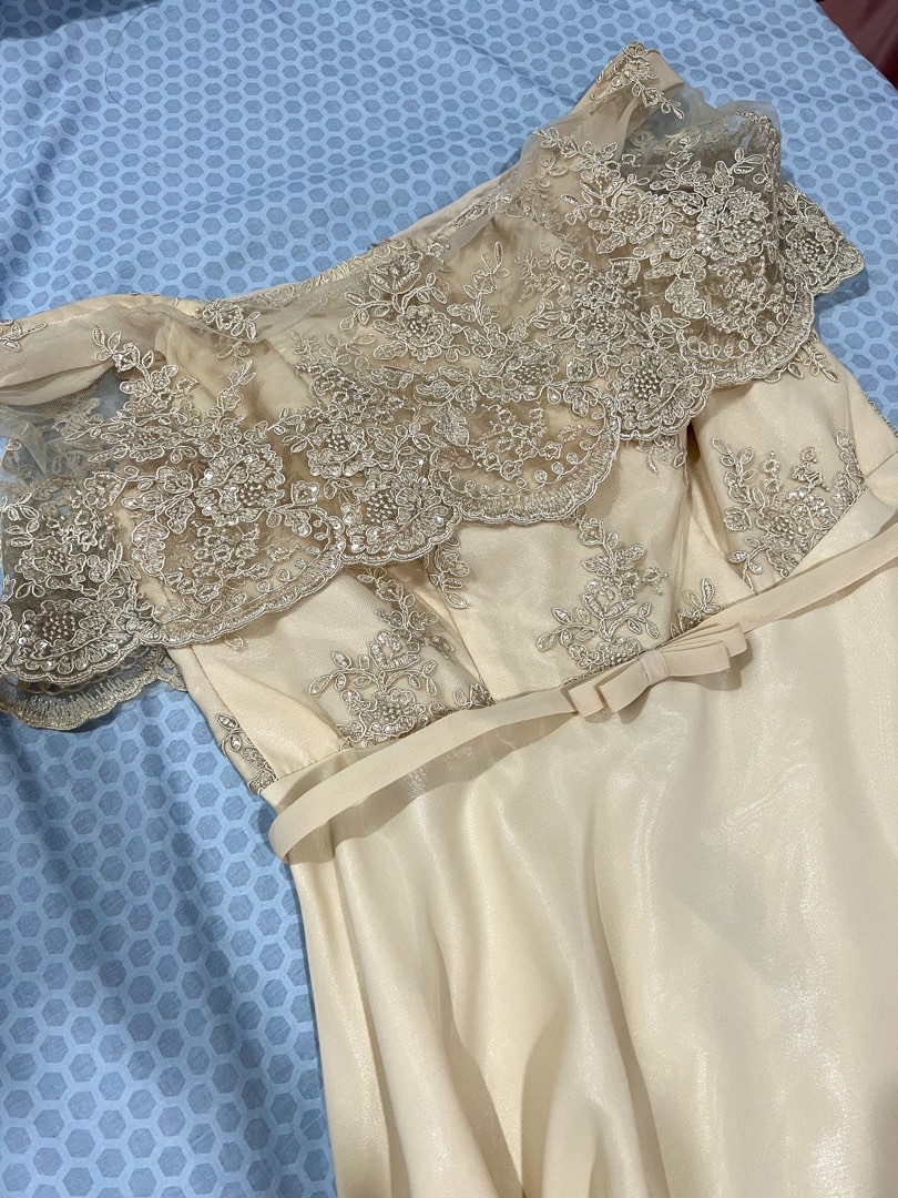 Beige formal gown, Women's Fashion, Dresses & Sets, Evening dresses ...