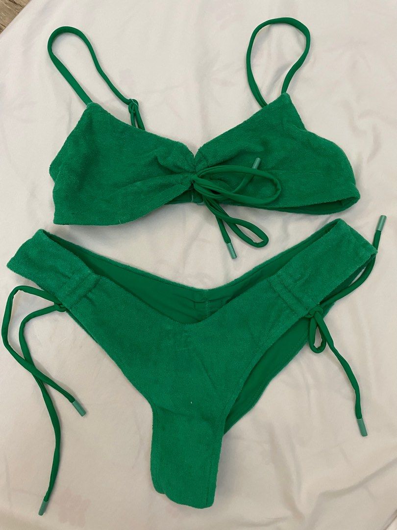 Blackbough Swim Sophia Bikini Set Green Terry Womens Fashion Swimwear Bikinis And Swimsuits
