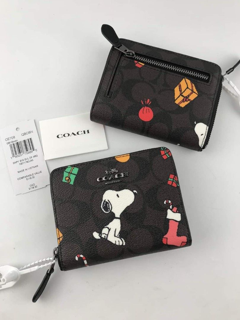 Coach X Peanuts Small Zip Around Wallet In Signature Canvas With Snoopy ...