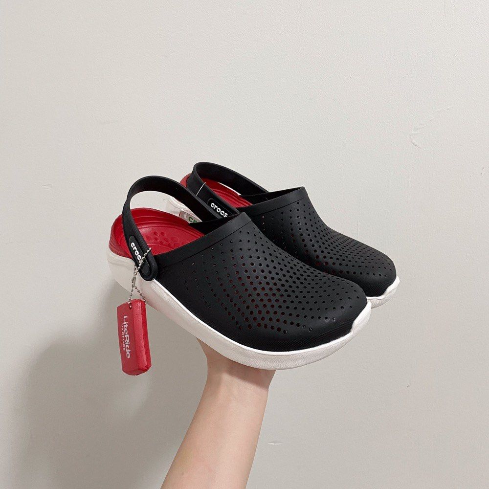 Crocs LiteRide Authentic Black/Red, Women's Fashion, Footwear, Sandals ...