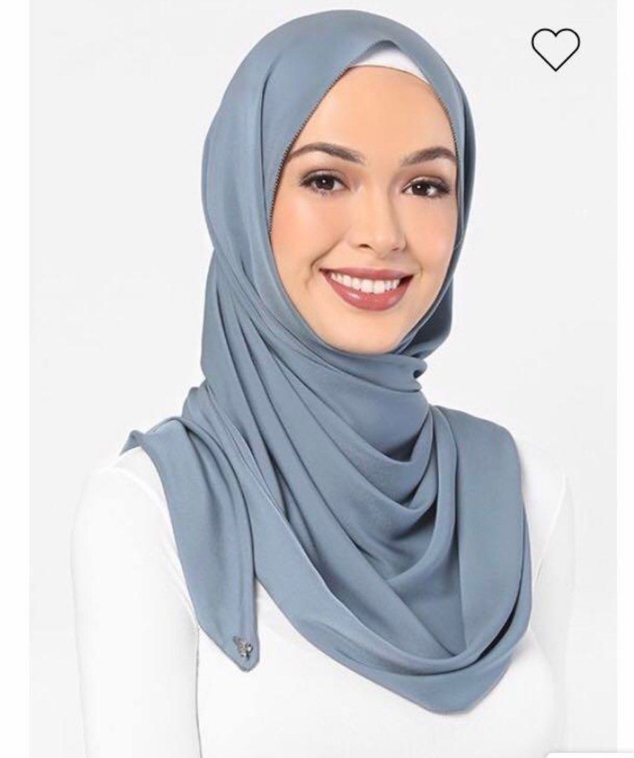 dUCk Matte Satin Silk Shawl in Beary Blue, Women's Fashion, Muslimah ...