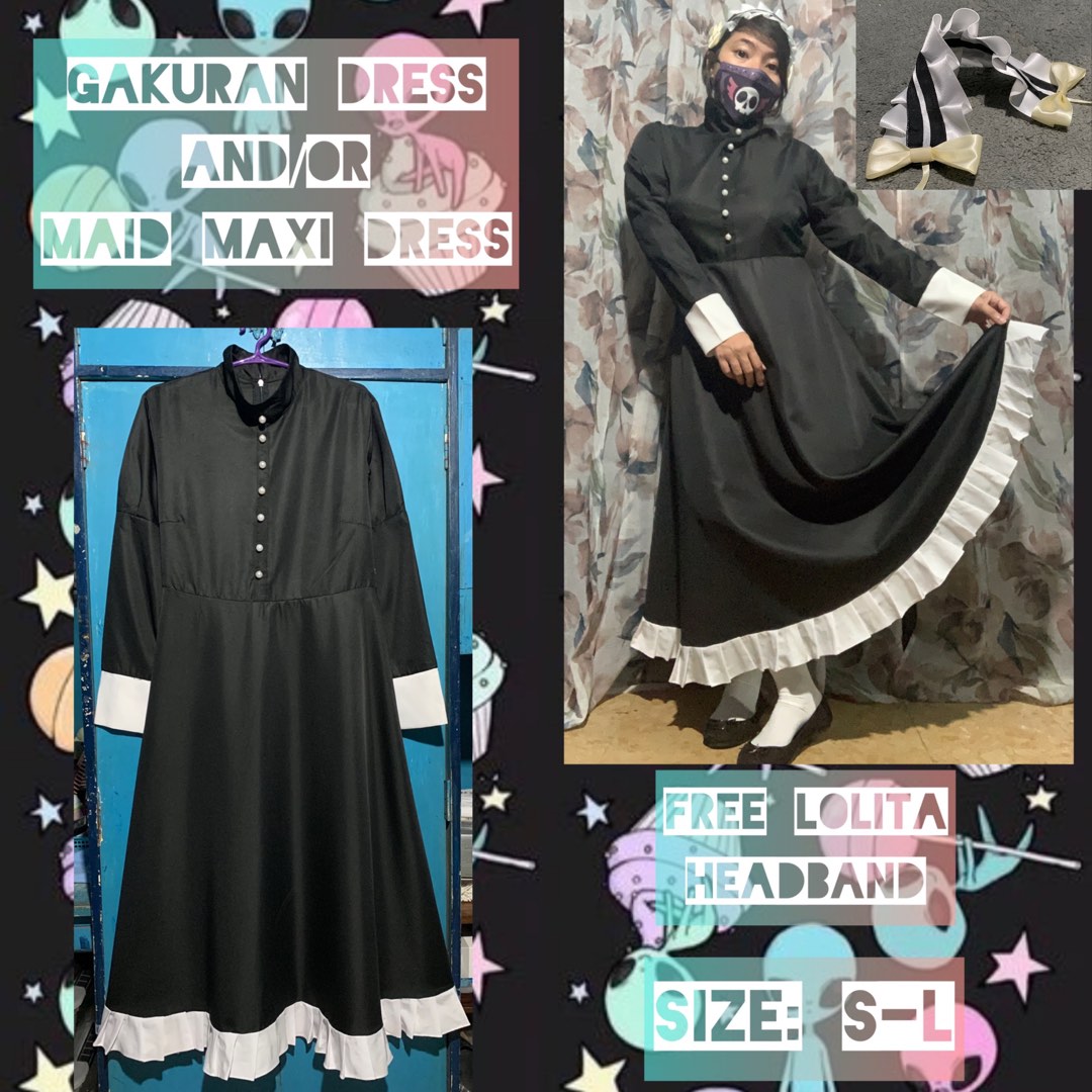 Gakuran Dress and/or Maid Maxi Dress with Lolita Headband, Women's ...