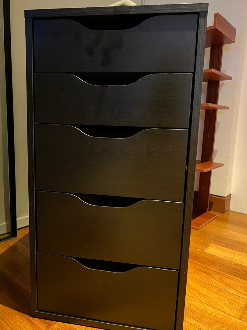 IKEA ALEX Drawer Unit on Castors Black 36X76 cm, Furniture & Home ...