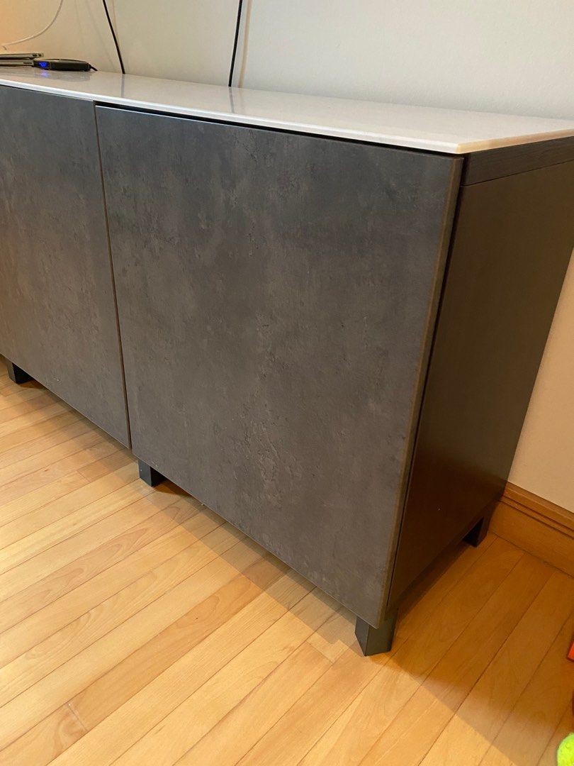 IKEA Besta Cabinet (gray doors and faux marble top), Furniture & Home ...
