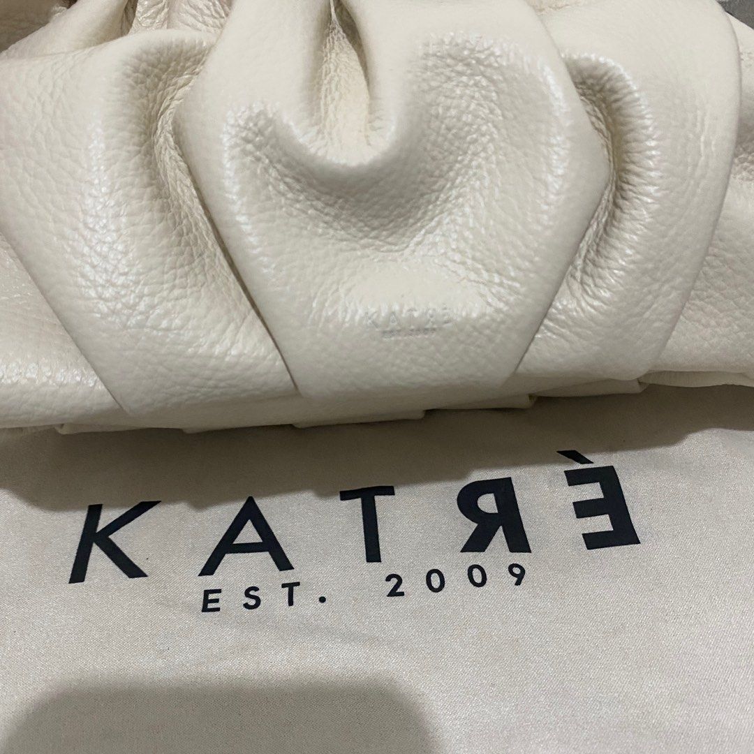 Katre Shirr Cloud Full Grain Leather Crossbody Clutch in Cream with ...