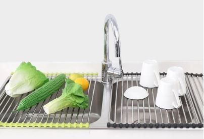 Kitchen Sink Rack Roll/Drying Rack, Stainless Steel Dish Drainer ...