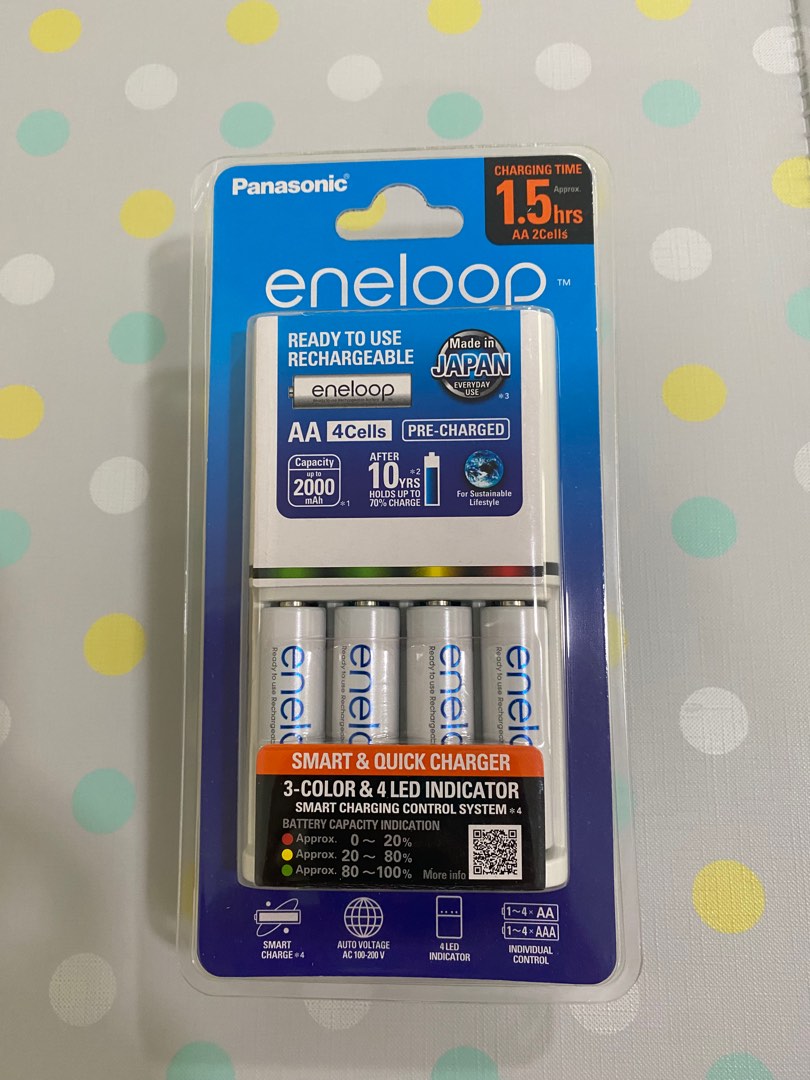 Panasonic Enloop 4pcs Rechargeable AA Batteries w Smart Charger, Mobile ...