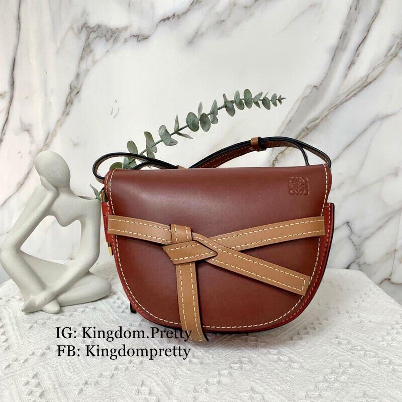 Pre-order Loewe Gate Ribbon Curved Flap Bag in Multicolor Red, Tan ...