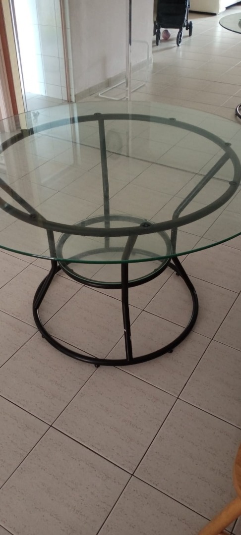 Round glass dining table 6-seater, Furniture & Home Living, Furniture ...
