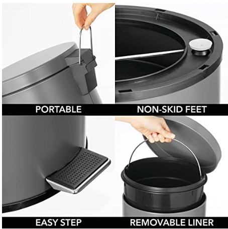 Round Step Can 12L Rubbish Bin - Grey / Red / White (AT0021), Furniture ...