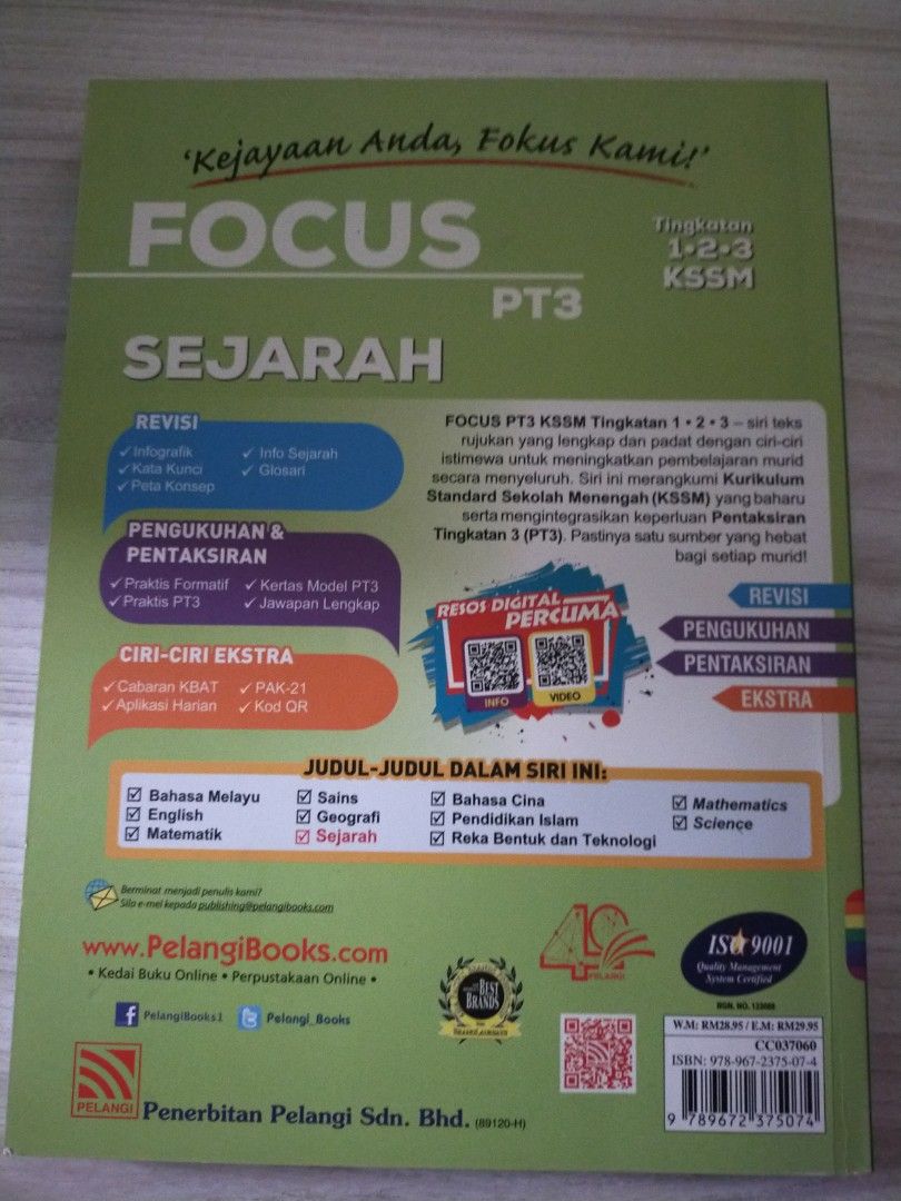 Sejarah Reference Book Buku Rujukan PT3 Tingkatan 1,2,3 Focus Pelangi ...