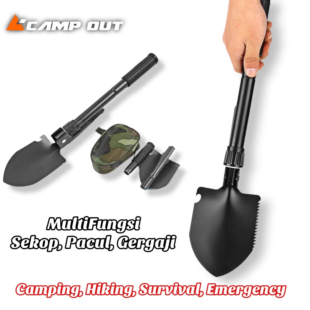Sekop Lipat Portable Survival Tools - Cangkul Lipat Camping - Gergaji Mini Lipat Outdoor, Olah ...