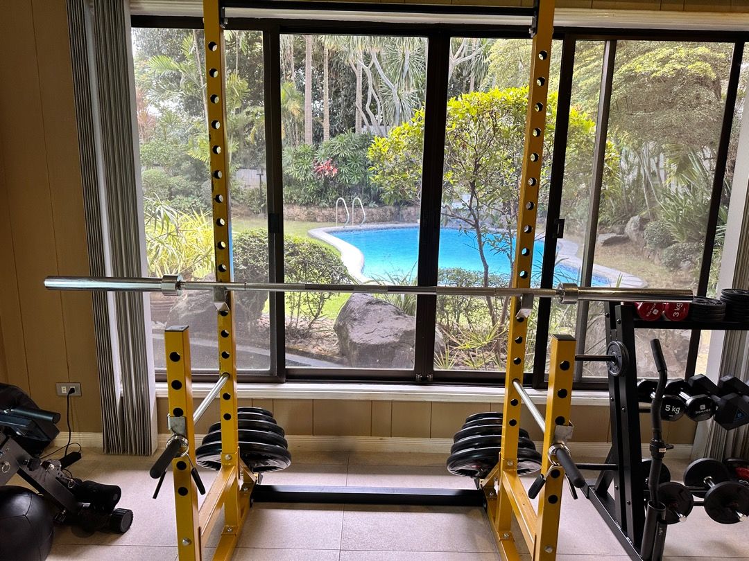 Squat Rack with Olympic bar & weights!, Sports Equipment, Exercise ...
