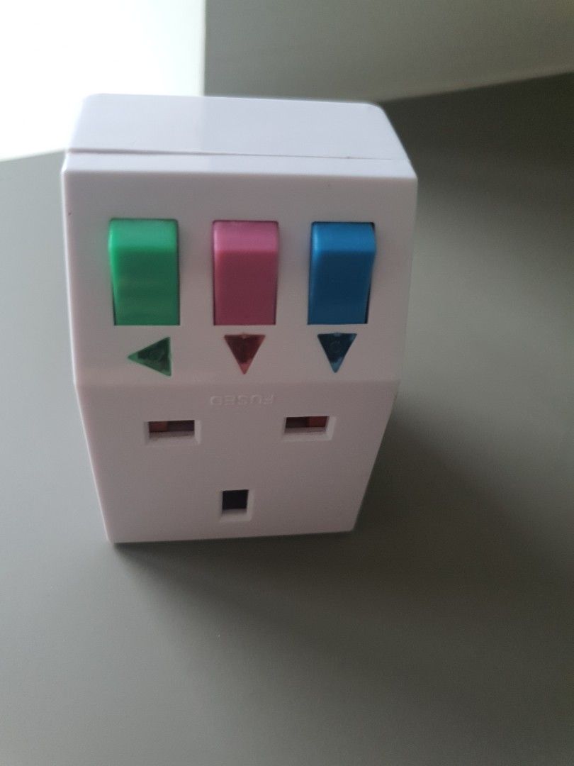 Three-way plug adapter with independent switches, 13 A fuse, TV & Home ...