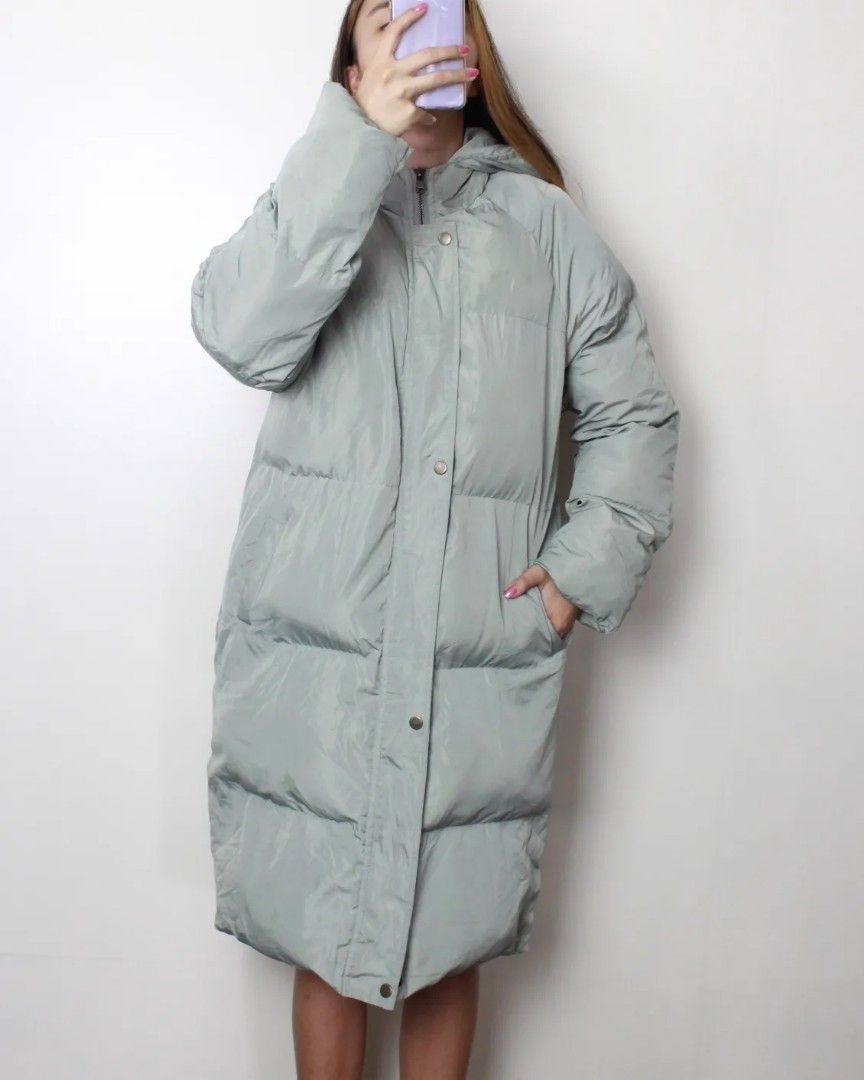 XXL Pastel Mint Green Puffer Jacket with Hood, Women's Fashion, Coats ...