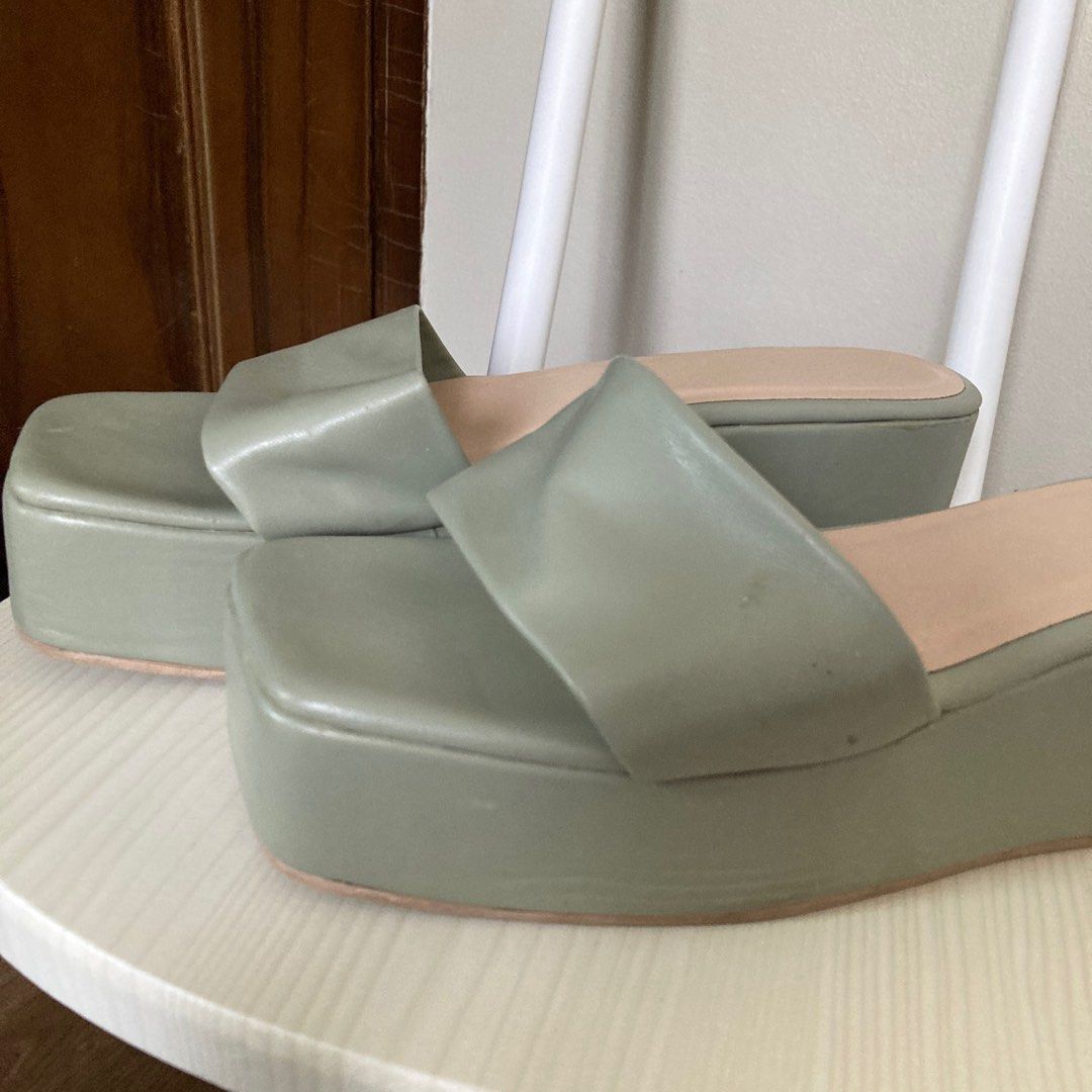 2.5in Toe Strap Olive Green Platform Slides, Women's Fashion, Footwear ...