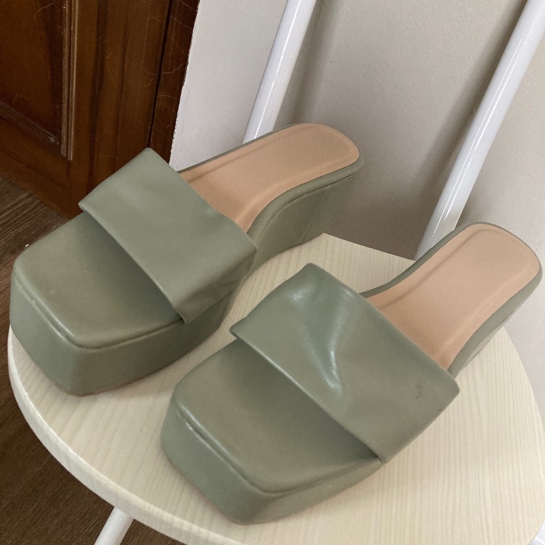 2.5in Toe Strap Olive Green Platform Slides, Women's Fashion, Footwear ...