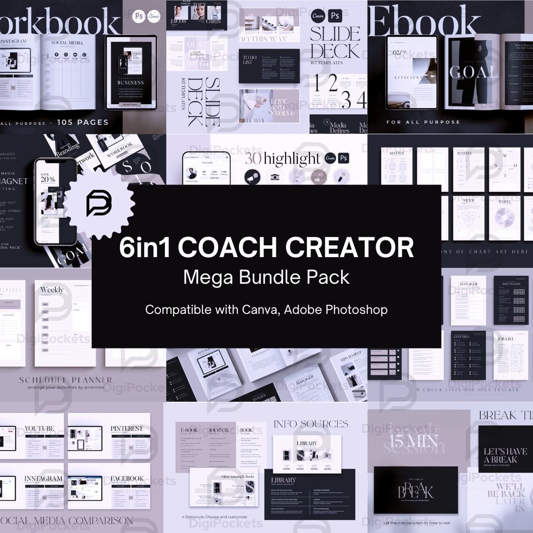 6-in-1 Coach Creator Canva/Photoshop Templates Mega Bundle Pack ...
