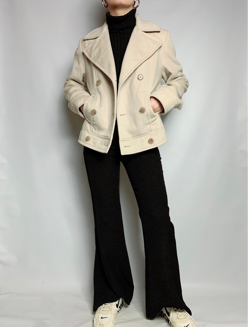 (SOLD) Ann Taylor beige wool jacket, Wool double breasted coat, Wool ...
