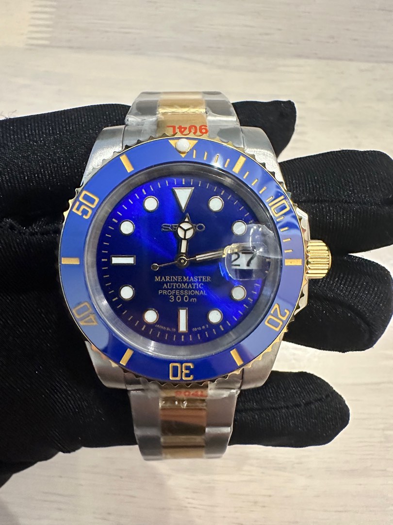 [Handcrafted]Blue Gold Two Tone Seiko Custom Watch Submariner, Luxury ...