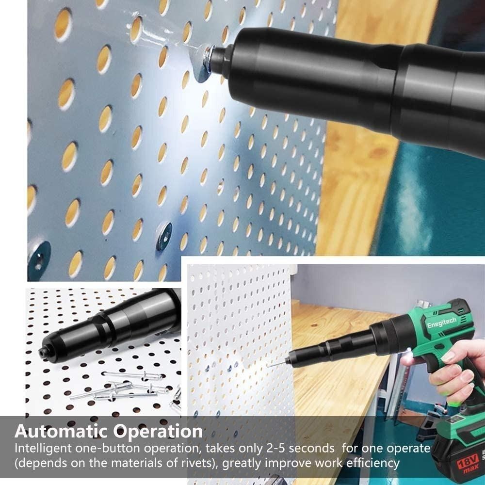 [C6923] Enegitech 18V Lithium-Ion Cordless Rivet Gun Power Riveter with ...