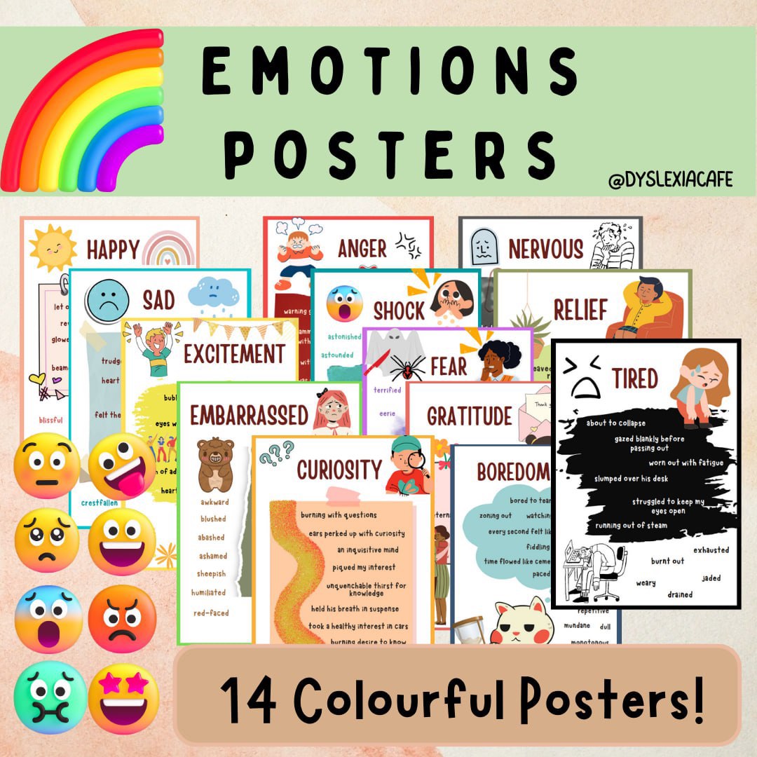 Education Posters for Writing Emotions, Hobbies & Toys, Books ...