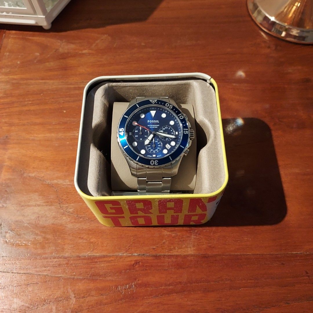 Fossil "FB-03" FS5724 Mens Silver and Blue Chronograph Watch, Luxury ...