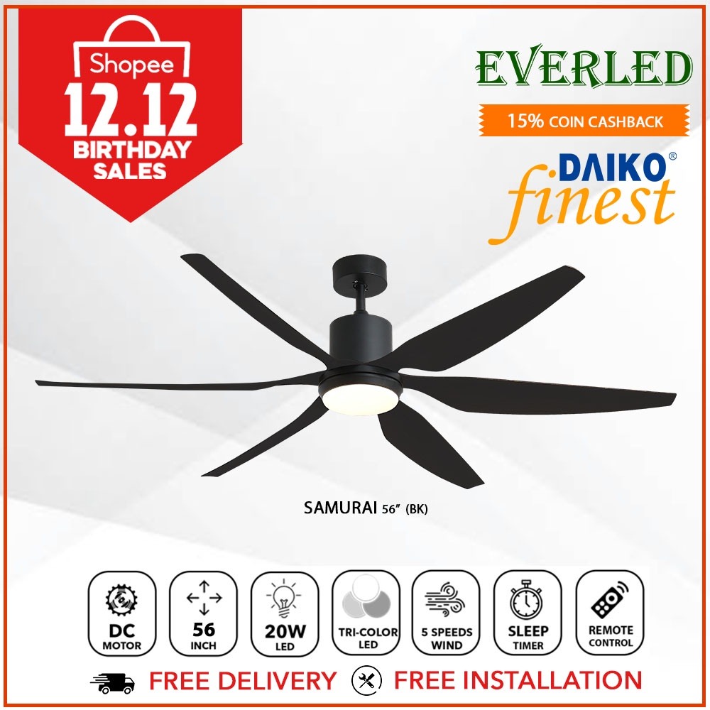 [FREE INSTALLATION] DAIKO Samurai 56 66 DC Ceiling Fan (with Tri-Color Light and Remote ...