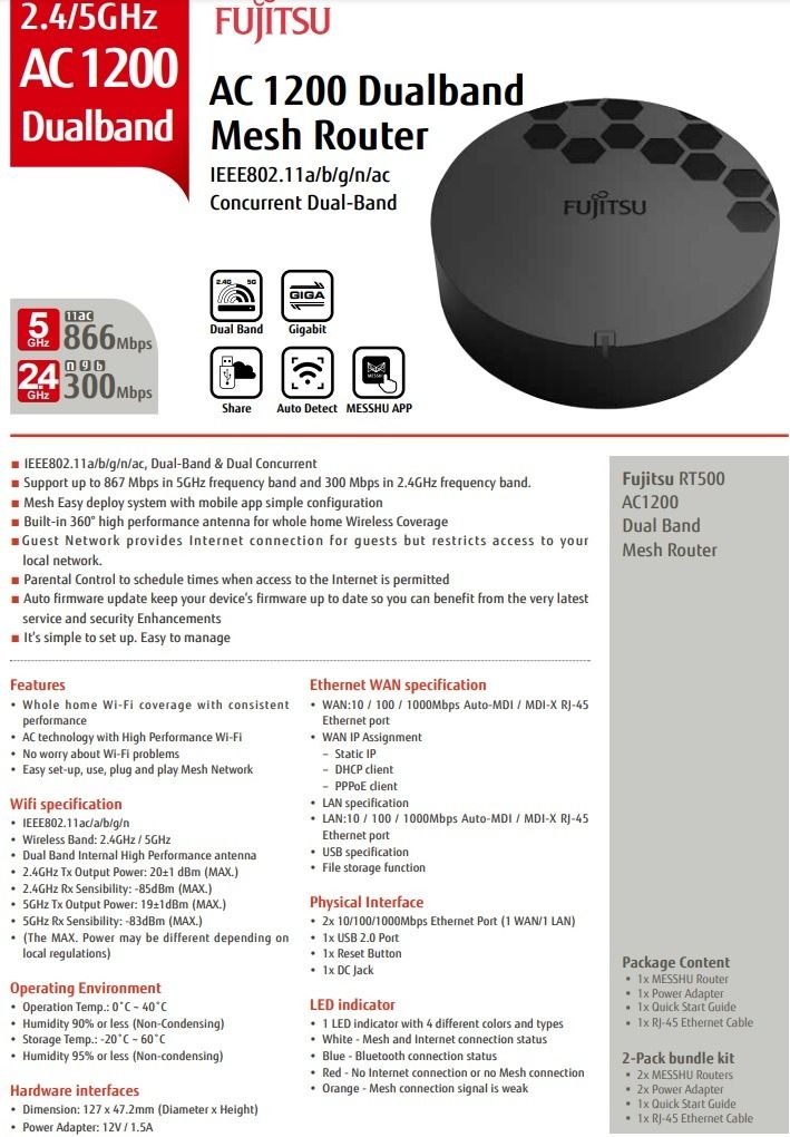 Fujitsu RT500 AC1200 Dual Band Mesh Router on Carousell