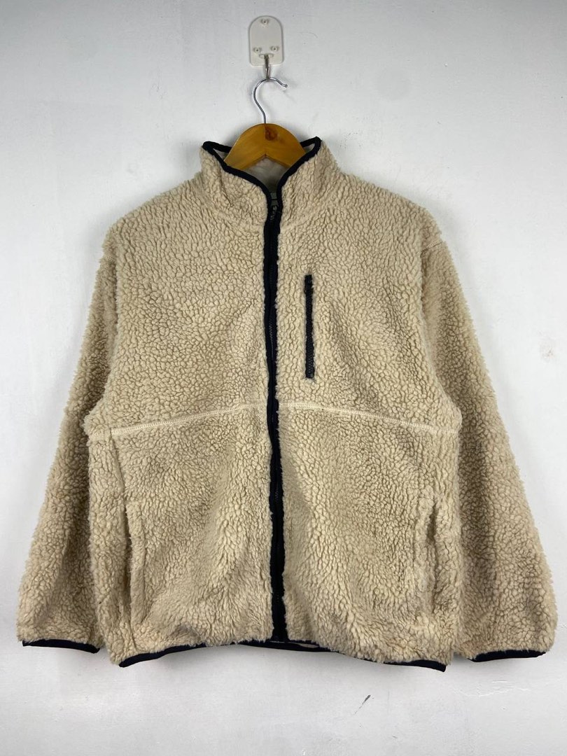 GU fleece Jacket Deep Piled Retro Tan Cream Pastel Color, Men's Fashion ...