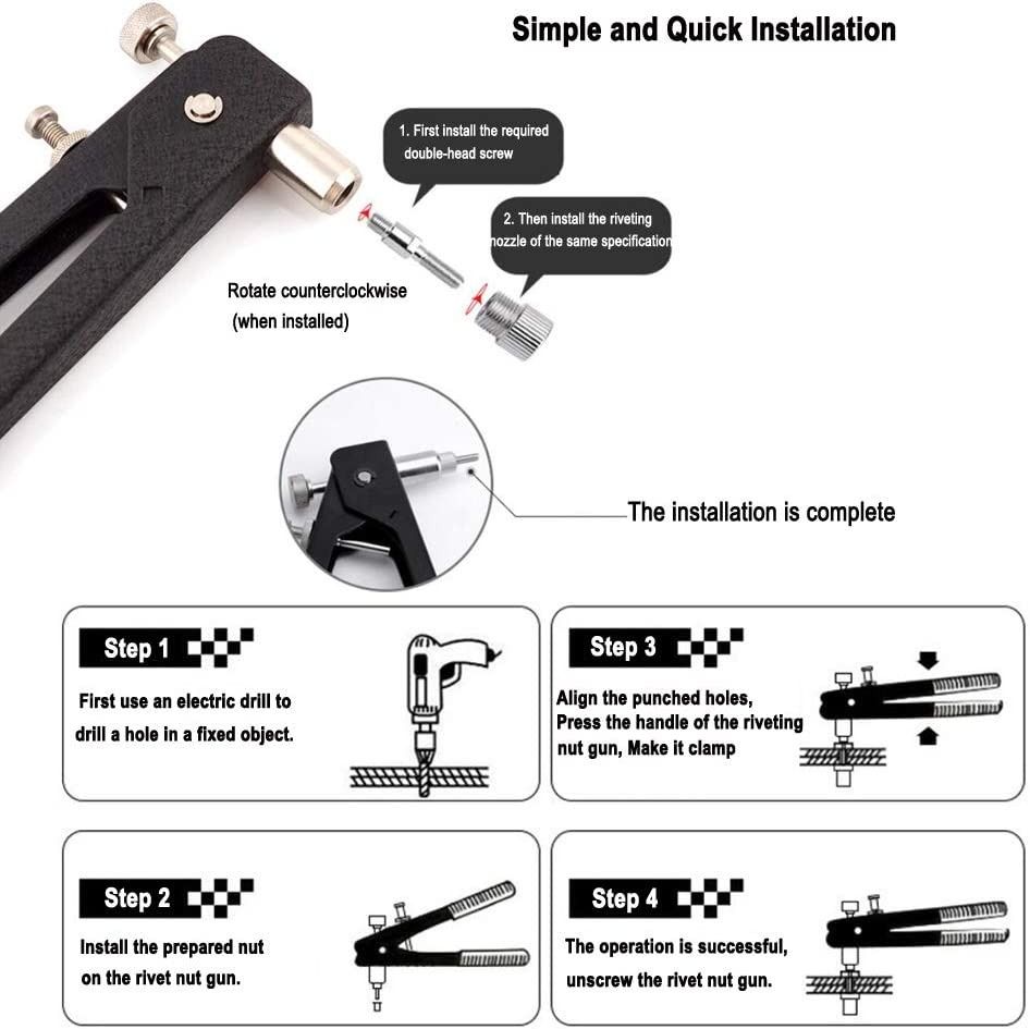 Hand Riveter Kit Rivet Nut Gun, Threaded Rivet Nut Kit Set Nut Rivet ...