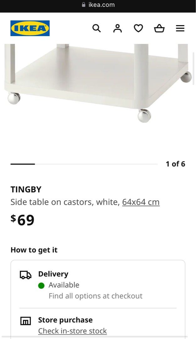IKEA Tingby Table with castors (white colour, 64x64cm), Furniture ...