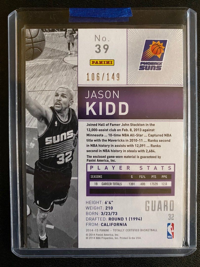 Jason Kidd NBA Cards Totally Certified Game Used numbered /149, Hobbies ...