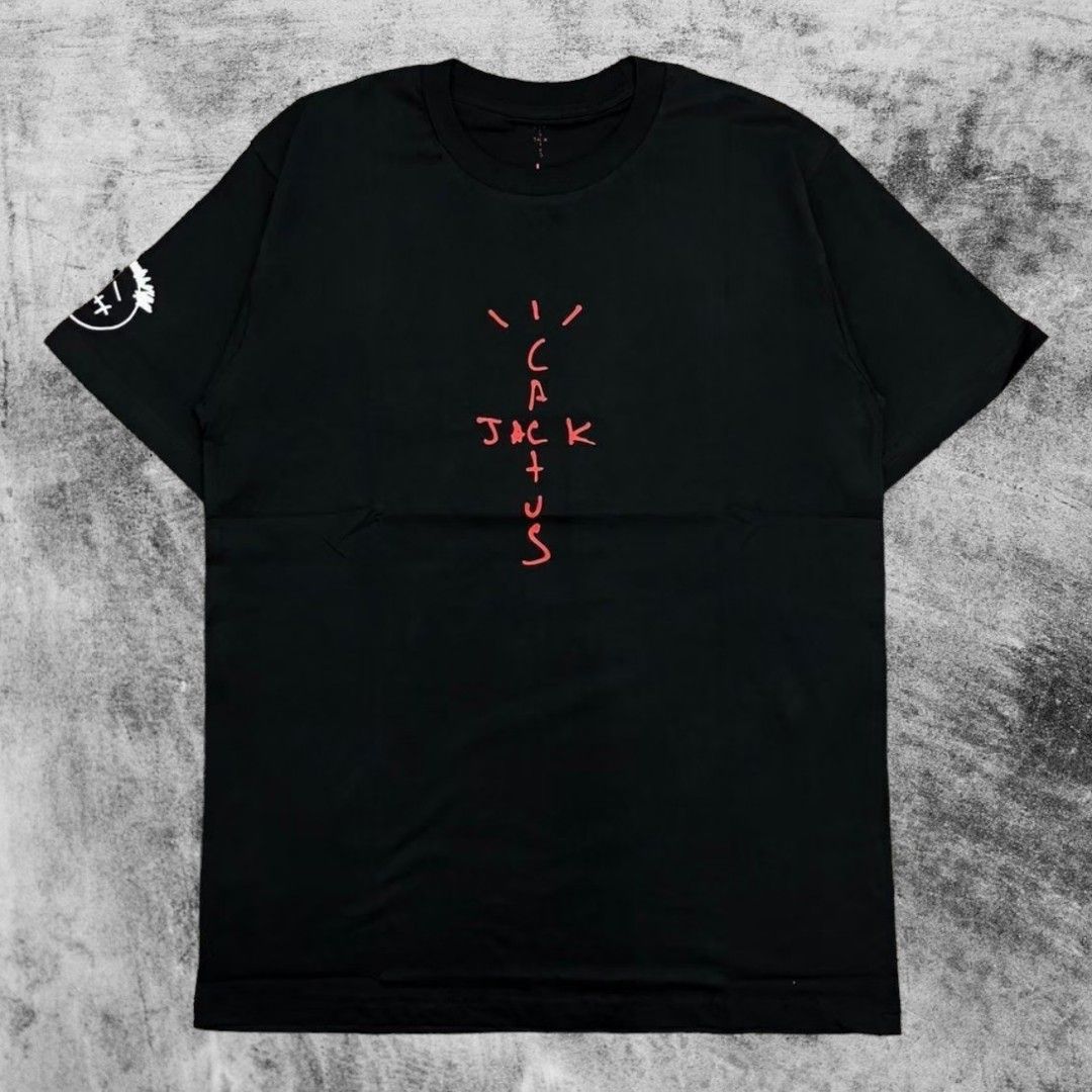 Kaos Cactus Jack Logo Travis Scott Hitam, Fesyen Pria, Pakaian , Atasan di Carousell