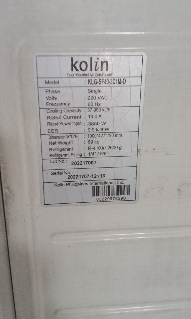 Kolin floor mounted, KLG-SF40-3D1M-O 5hp, TV & Home Appliances, Air ...