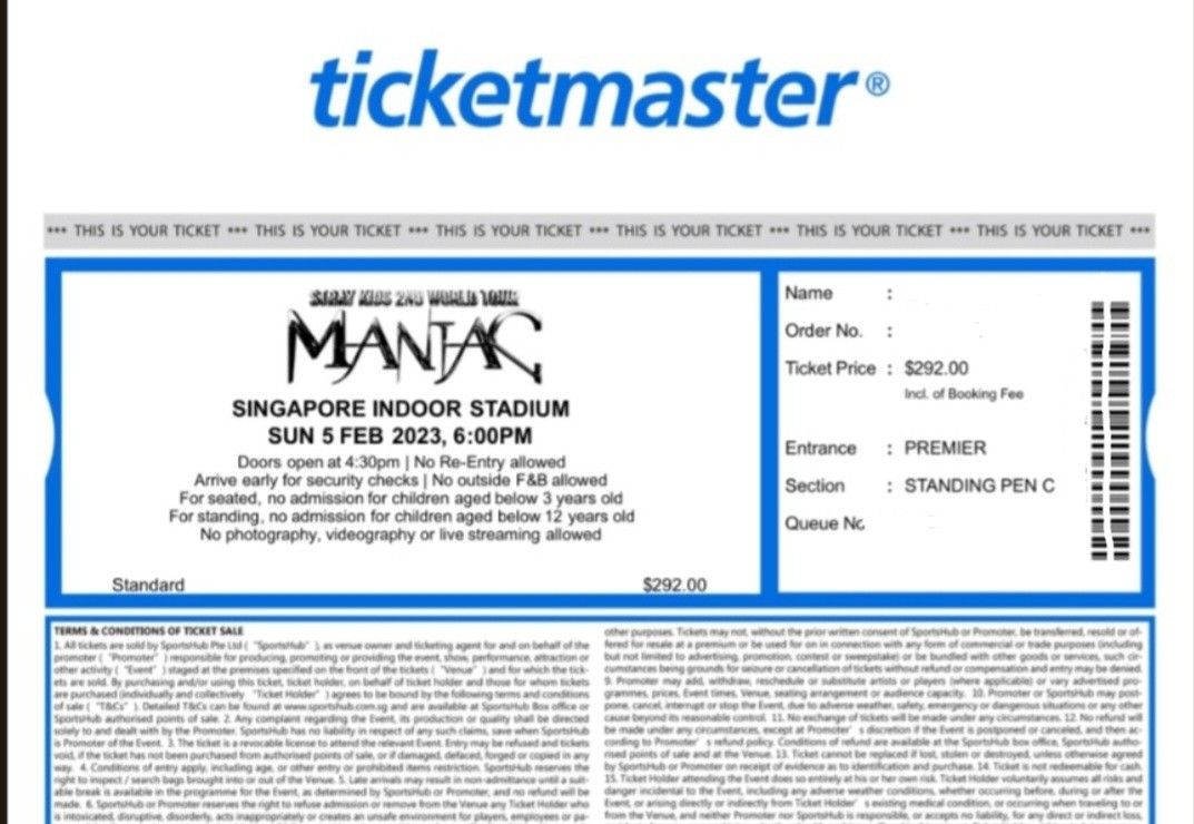 MANIAC IN SINGAPORE Concert Ticket Standing Pen C, Hobbies & Toys ...