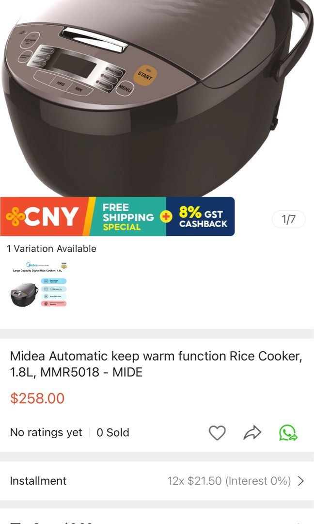 Midea Automatic keep warm function Rice Cooker, 1.8L, MMR5018 - MIDE ...