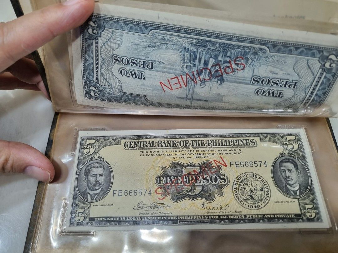 Philippines 1949 Specimen 1 to 100 Peso note set 7 pieces, Hobbies ...