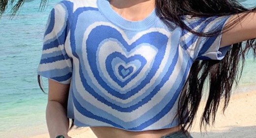 pinterest blue heart croptop, Women's Fashion, Tops, Shirts on Carousell