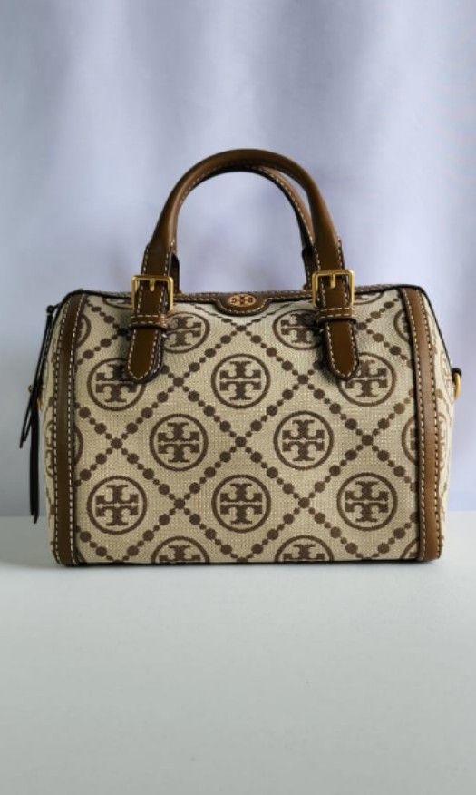 Preloved Tory Burch T Monogram Jacquard Barrel Shoulder Bag (Hazel ...