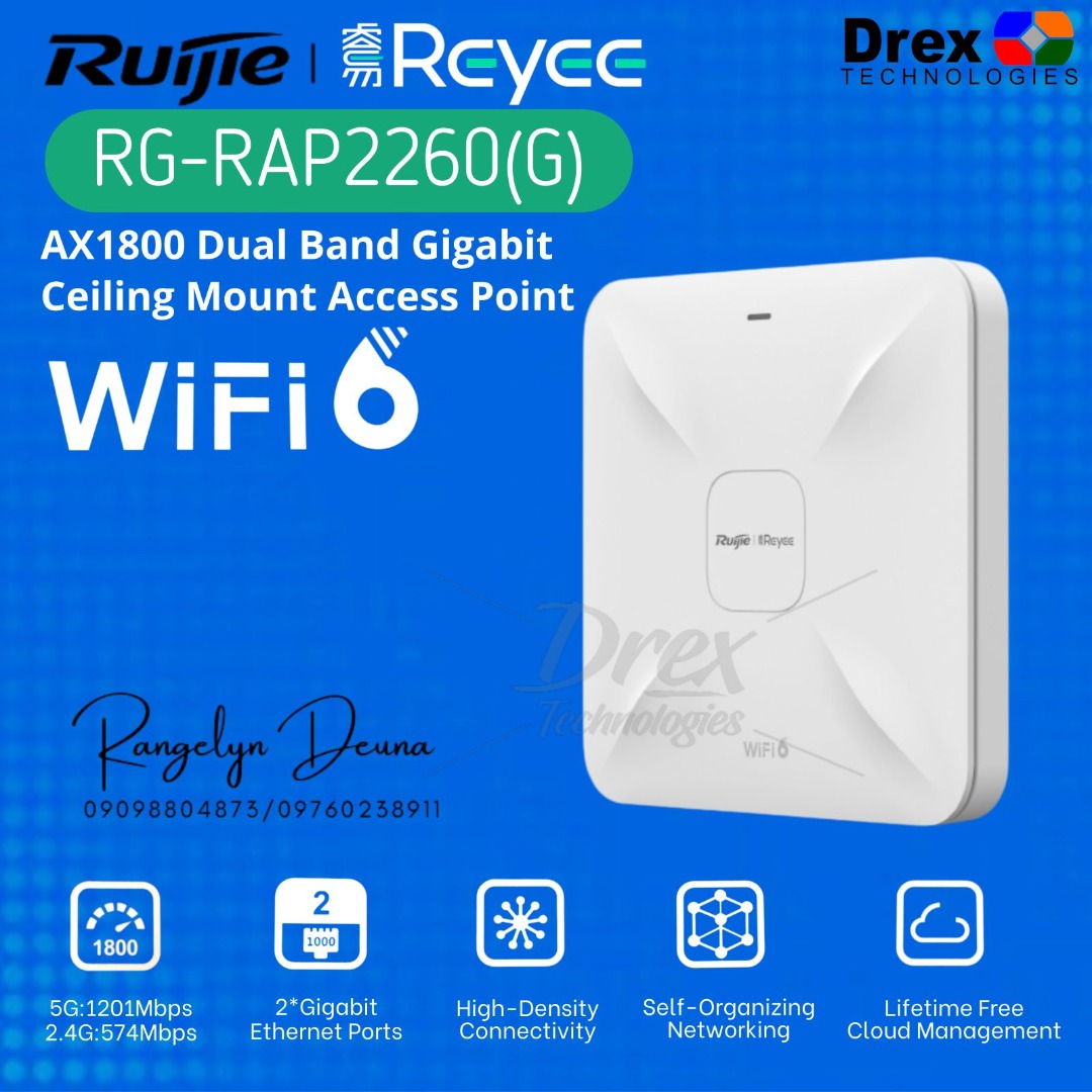RUIJIE/REYEE (RG-RAP2260(G)) AX1800 Wi-Fi 6 Dual-Band Gigabit Ceiling ...