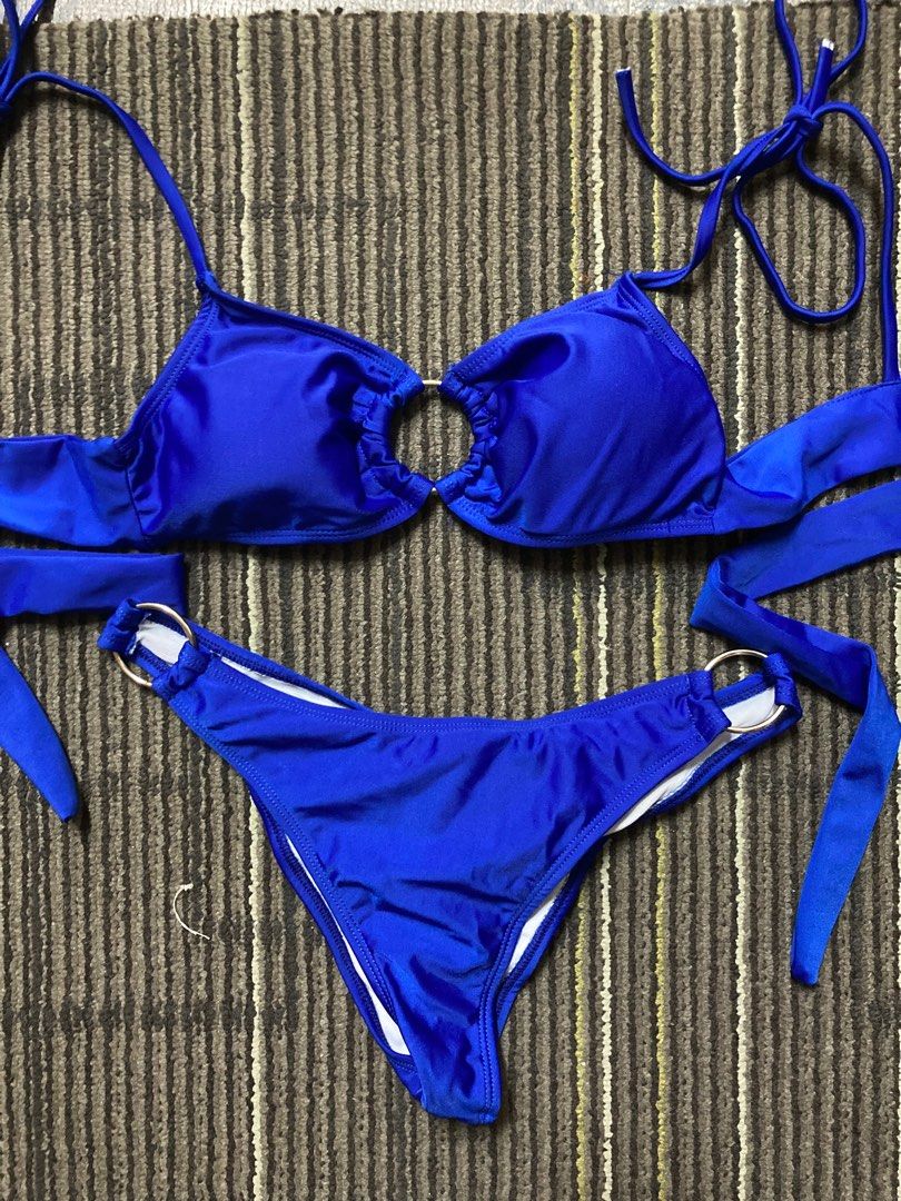 Sexy Steel Ring Split Solid Bikini Ring Gathered Women's Swimsuit, Women's Fashion, Swimwear ...