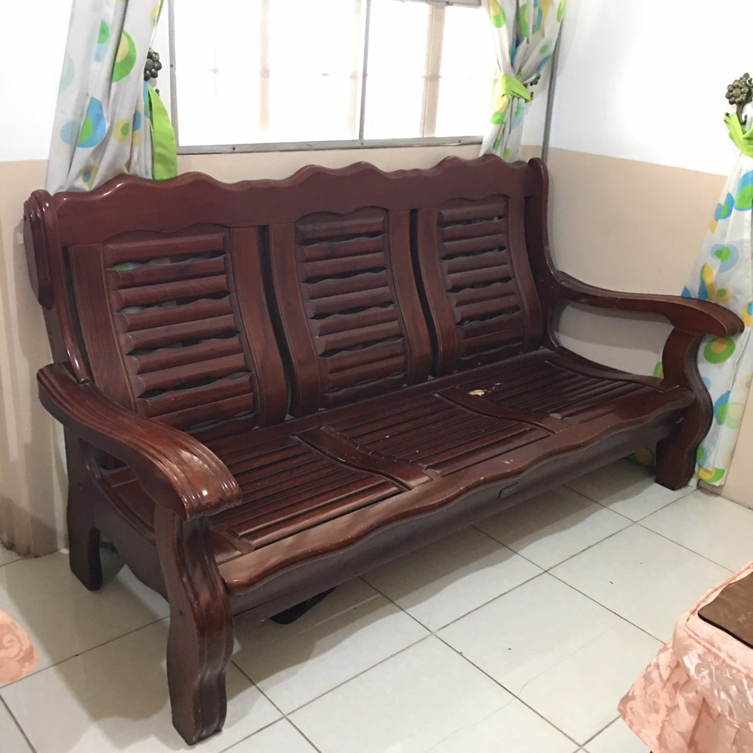 Solid Wood Sala Sofa Set with 2 tables and top glass, Furniture & Home Living, Furniture, Tables ...