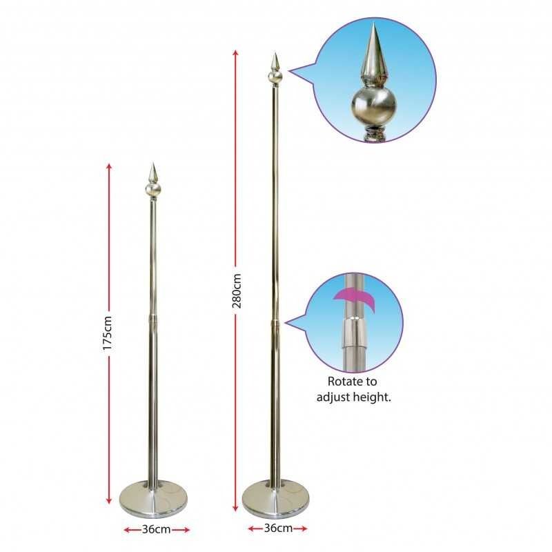 VIP Flag Pole With Stand 2.4m (Silver), Hobbies & Toys, Stationery ...
