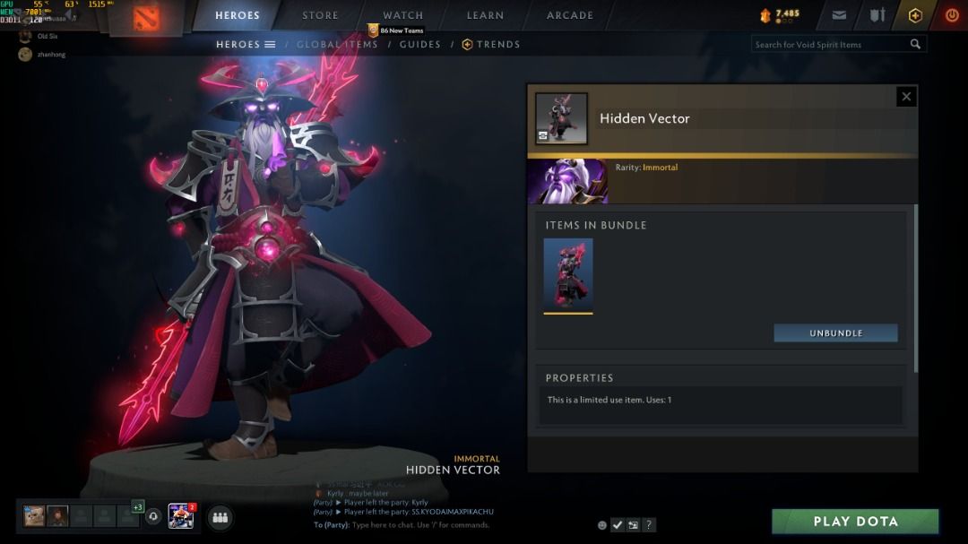 Void Spirit Hidden Vector Immortal Set, Video Gaming, Gaming Accessories, In-Game Products on ...