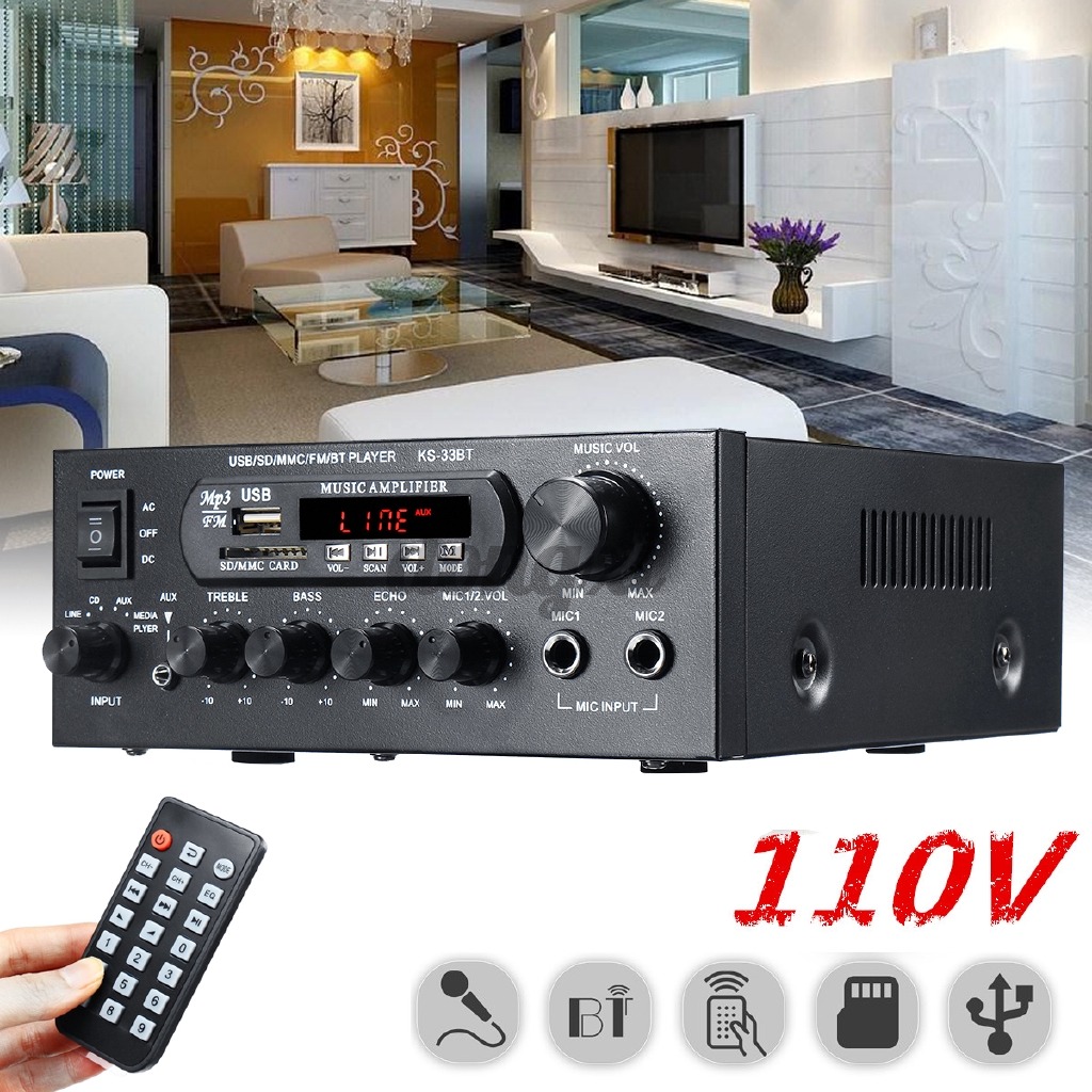 220V 1000W DC Bluetooth Stereo LED Digital Amplifier HiFi USB SD Aux FM ...