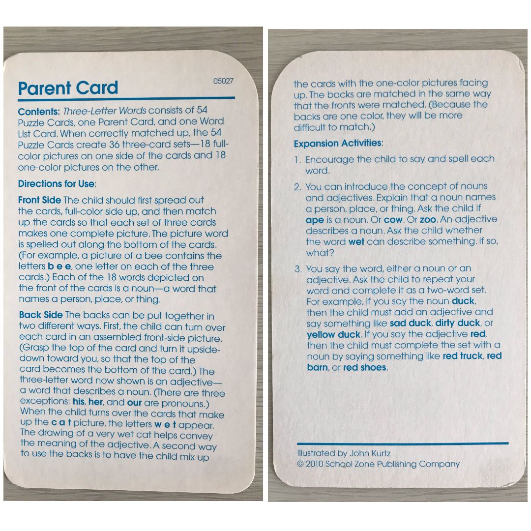 3-letter words puzzle cards from School Zone, Hobbies & Toys, Toys ...